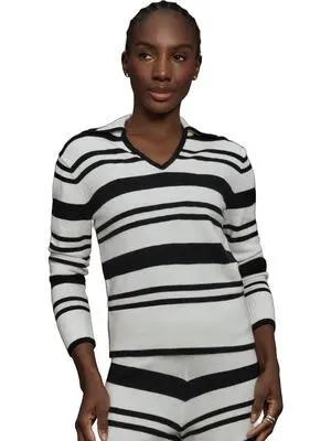 Carbon38 Johnny Collar Striped Pullover - Black/cream