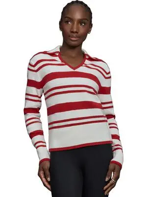 Carbon38 Johnny Collar Striped Pullover - Red/cream