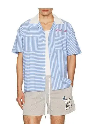 RYOKO RAIN Oxford Pinstripe Button Up Shirt - Blue