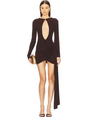 MICHAEL COSTELLO X Piemonte Rhinestone Mini Dress - Chocolate Brown