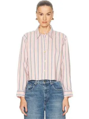 L'Agence Cosette Crop Hi Low Shirt - Pale Rose Stripe