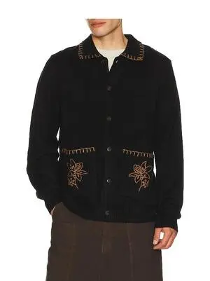 RHYTHM Whip Stitch Button Up Knit Polo - Black