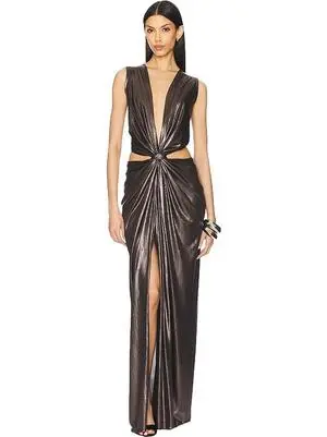 SID NEIGUM Floor Length Knot Dress - Metallic Espresso