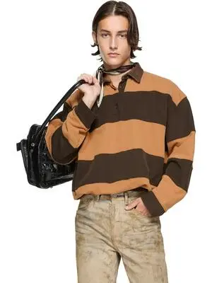 Acne Studios Striped Polo Sweatshirt - Dark Brown,cognac Brown