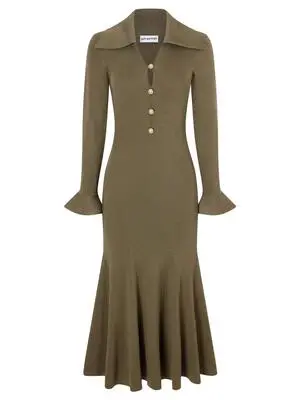 SELF-PORTRAIT Embellished Ribbed-knit Midi Dress - Green