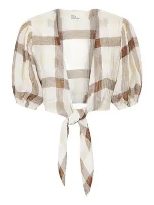 Lisa Marie Fernandez Pouf Cropped Checked Linen-blend Crepon Blouse - Multi