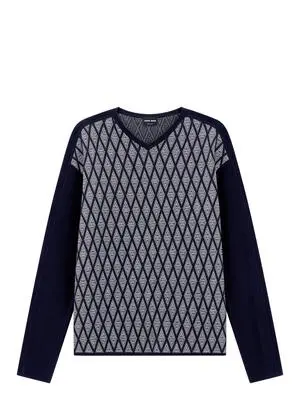 Giorgio Armani Virgin Wool And Cashmere Jacquard Jumper - Navy_blue