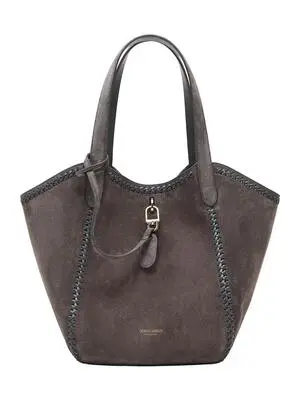 Giorgio Armani Suede Handbag With Woven Leather Detail - Grey