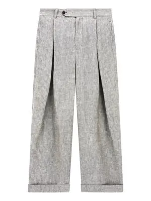 Giorgio Armani Single-pleat Mélange Linen Trousers - Grey