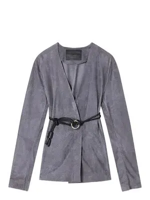 Giorgio Armani Suede And Lambskin Shirt Jacket With Chevron Print - Grey