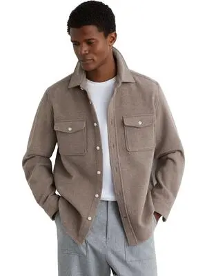 REISS Demari Wool-blend Twin-pocket Overshirt - Oatmeal Melange