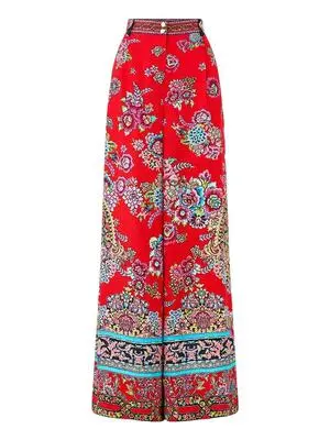 Camilla Waisted Wide-leg Trousers - Red