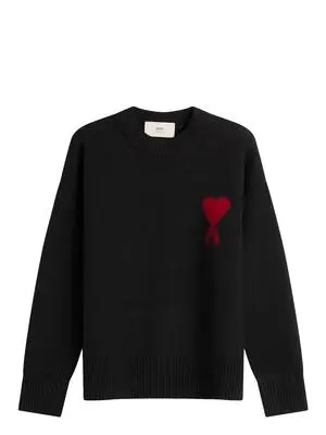 Ami Crewneck Sweater With De Coeur - Noir/rouge