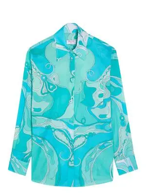 Emilio Pucci Printed Cotton Shirt - Turquoise