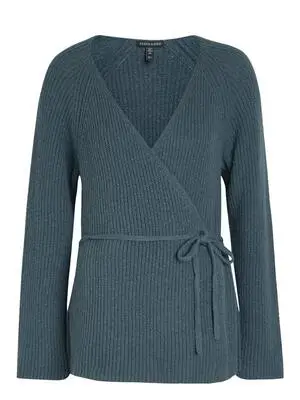 Eileen Fisher Ribbed Cotton-blend Wrap Cardigan - Blue