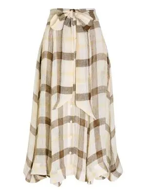 Lisa Marie Fernandez Checked Belted Linen-blend Midi Skirt - Multicoloured