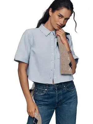 Maeve Cropped Buttondown Top - Blue