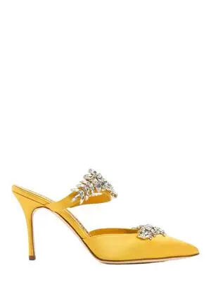 Manolo Blahnik Lurum Crystal-embellished Mules - Yellow