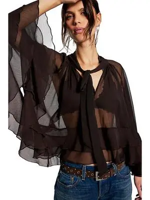 Free People Sami Ruffled Cape - Brown