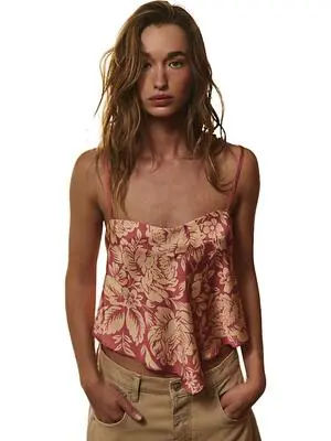 Free People Intimately Printed Cami Red Claret Combo