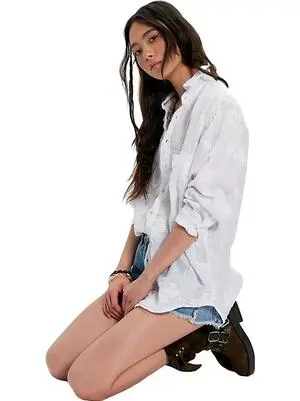 LLEA BLUE Floral Embroidered Linen Shirt - Ivory