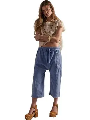 Free People Cotton-poplin Harem Pants - Blue Suede