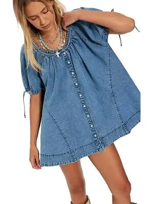 Free People Farley Chambray Tunic - True Blue Light Wash