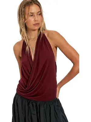 Free People Cupro Cowl Neck Halter Top - Wine