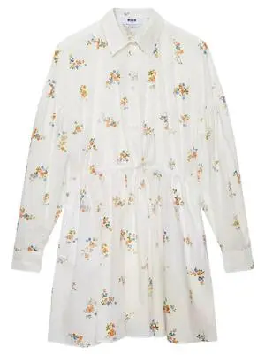 MSGM Floral-print Mini Dress - White