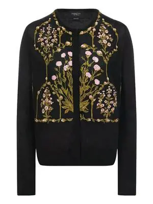 Giambattista Valli Floral Embroidery Round Neck Cardigan - Black
