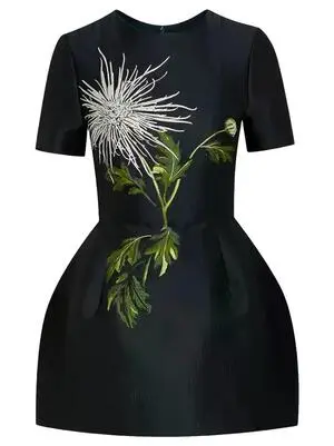 Oscar De La Renta Floral-appliqué A-line Dress - Black
