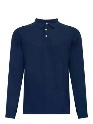 Eleventy Buttoned Long-sleeved Polo Shirt - Blue