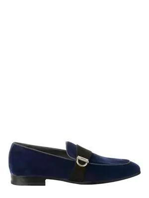 FERRAGAMO Gancini-detail Velvet Loafers - Blue