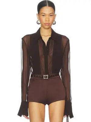 SANS FAFF SANS FAFF X REVOLVE Meghan Panelled Silk Blouse Chocolate