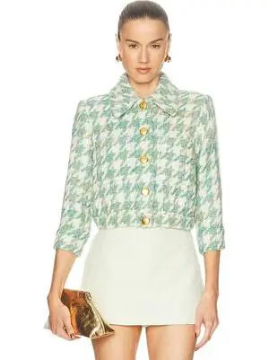 L'Agence Jia Crop Houndstooth Tweed Jacket - Sage