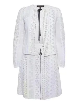LOUIS VUITTON Patterned Knit Zip Skirt Suit - White