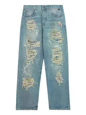 BARROW Oversized Ripped And Embellished Denim - Blue