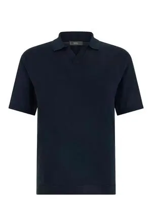 Boggi Milano Open-neck Knitted Polo Shirt - Blue