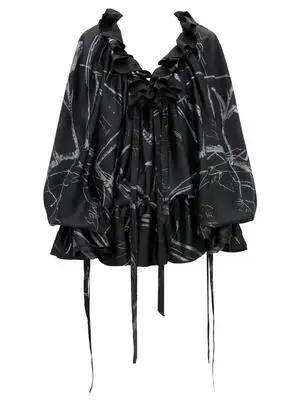 ANN DEMEULEMEESTER Printed Ruffled Mini Dress - Black