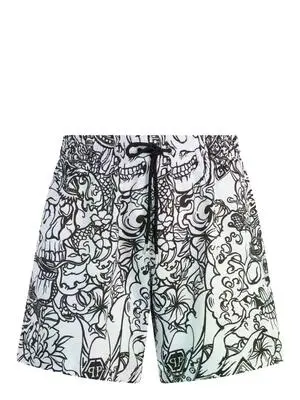 Philipp Plein Elastic-waist Swim Shorts - White