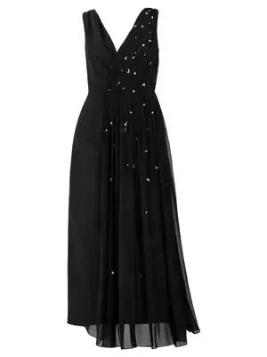 Mantū V-neck Embellished Midi Dress - Black