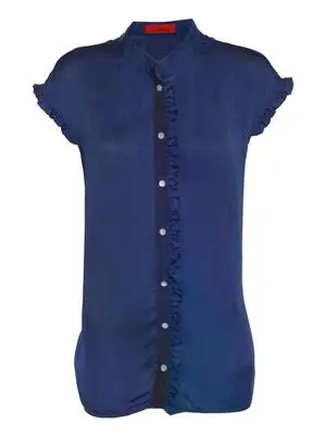 Carolina Herrera Ruffle Satin Top - Blue
