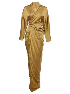 Rick Owens Satin Wrap Maxi Dress - Brown