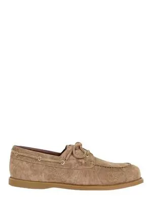 Etro Printed Suede Boat Shoes - Neutrals