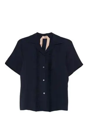 N°21 Ruffled-detail Short-sleeve Shirt - Blue