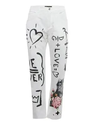 Dolce & Gabbana Printed Boyfriend Denim Trousers - White