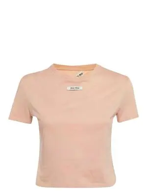 Miu Miu Logo-patch T-shirt - Neutrals