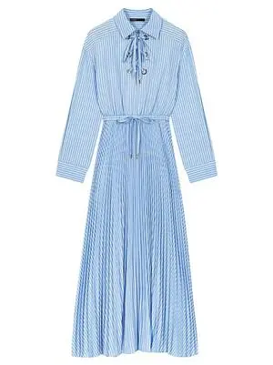 Maje Eyelet Pleated Woven Maxi Dress - Blue Sky