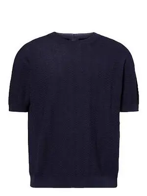 Giorgio Armani Chevron Short-sleeves Silk And Cotton T-shirt - Blu Notte