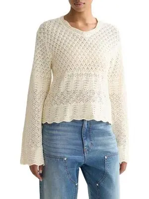 Scotch & Soda Pointelle V-neck Sweater - Eggnog